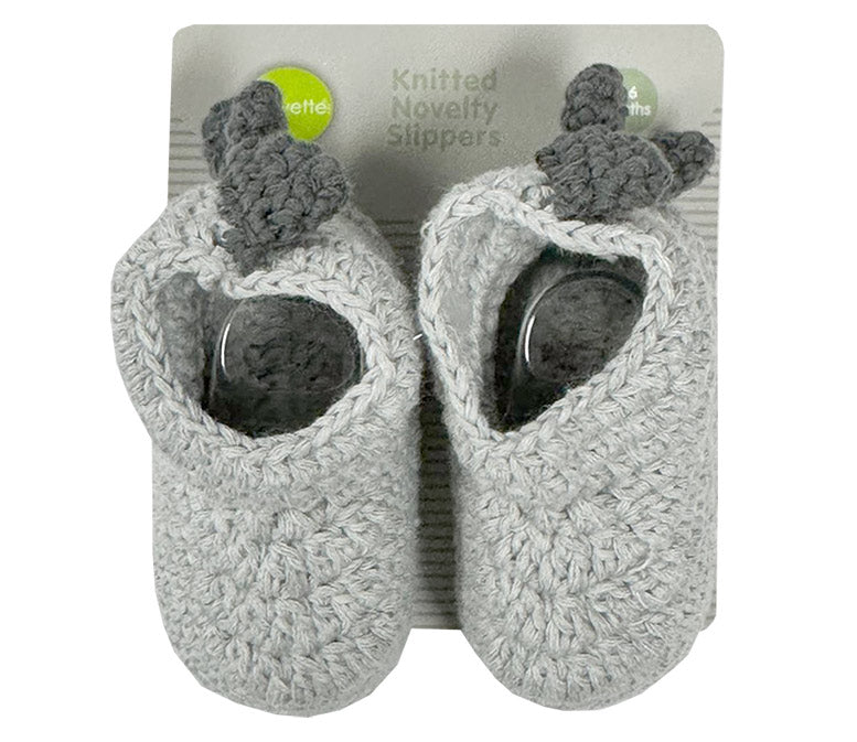Unisex Dinosaur Grey Knit Baby Booties by Playette