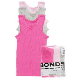 Bonds Pink Ribbed Cotton Baby Girl Vests 3-Pack